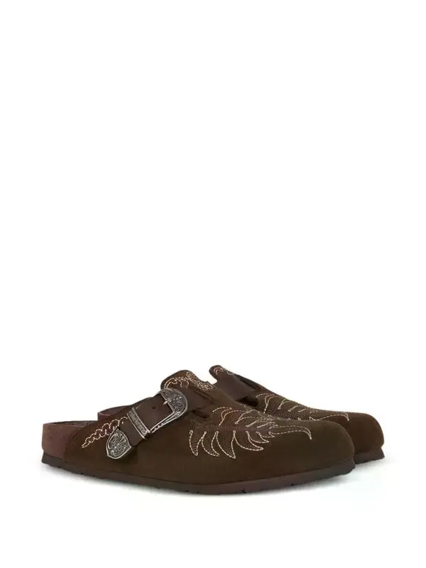 BIRKENSTOCK Boston Embroidered Suede Mules - Brown