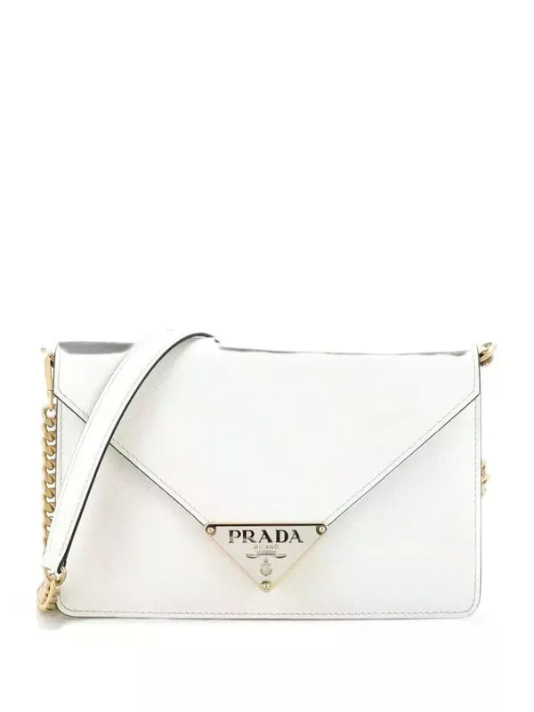 Prada Triangle Logo Plaque Envelope Chain Shoulder Bag Saffiano Leather Crossbody Bag - Neutrals