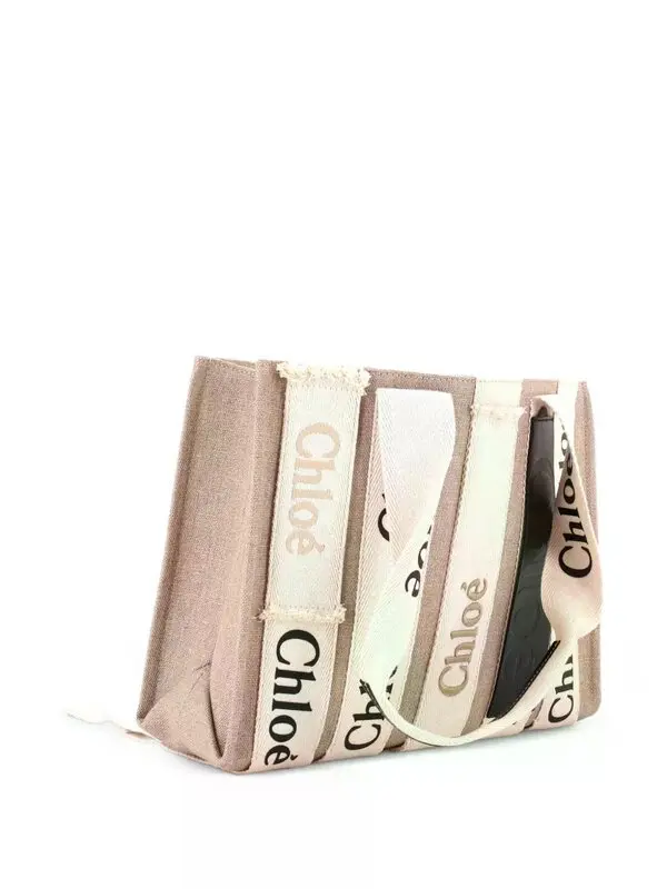 Chloé Woody Convertible Linen With Tassels Medium Tote Bag
