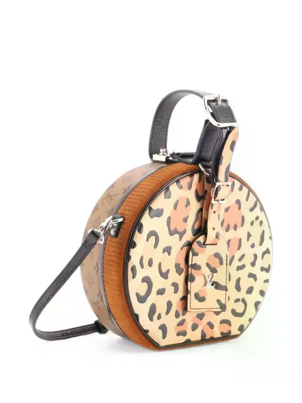 LOUIS VUITTON Petite Boite Chapeau Bag Reverse Monogram Canvas And Leopard Printed Leather Shoulder Bag