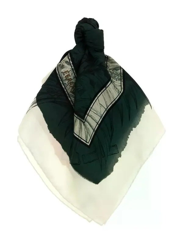 FERRAGAMO Botanical-print Silk Scarf - Green
