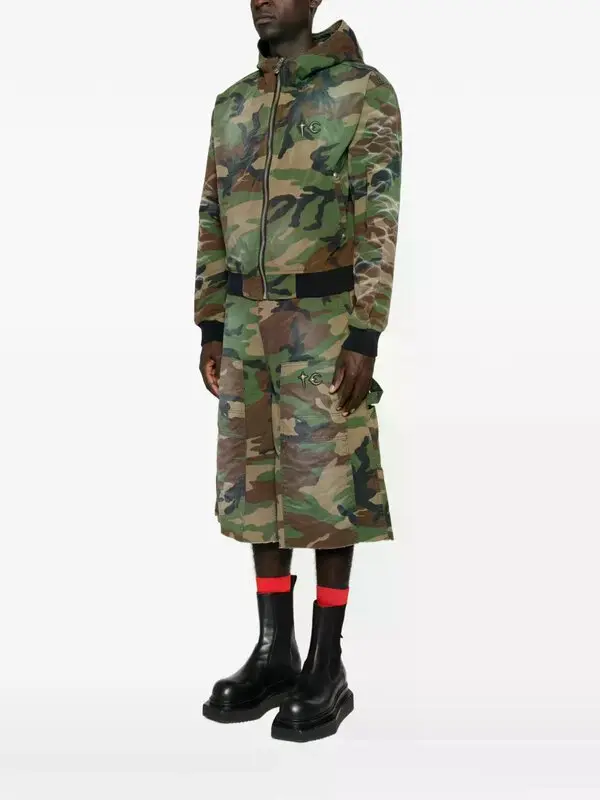 THUG CLUB Camouflage-print Skull-print Hooded Jacket