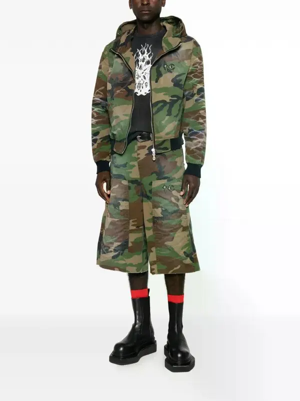 THUG CLUB Camouflage-print Skull-print Hooded Jacket