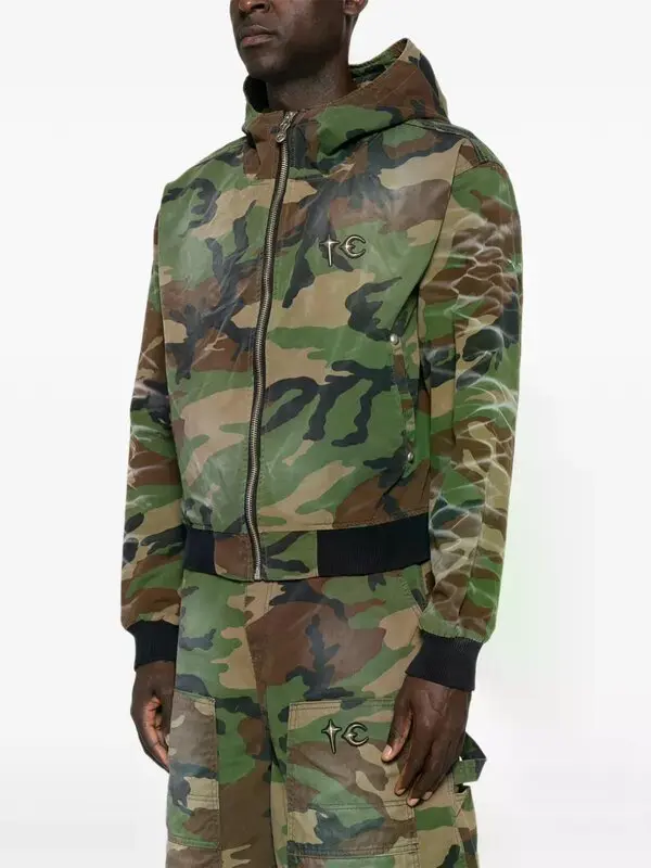 THUG CLUB Camouflage-print Skull-print Hooded Jacket