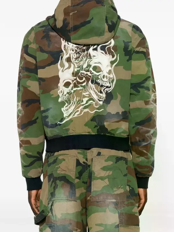 THUG CLUB Camouflage-print Skull-print Hooded Jacket