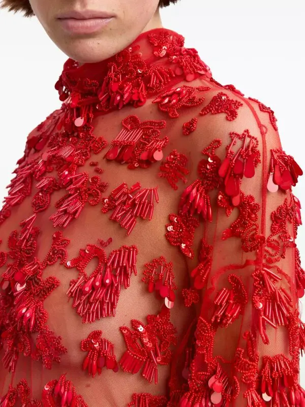 16Arlington Olarna Embroidered Sequin-embellished Blouse - Red