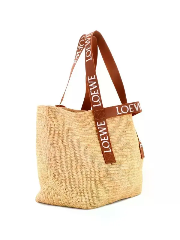 Loewe Fold Logo Strap Raffia Medium Tote Bag