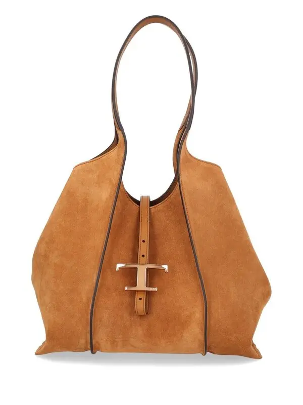 TOD'S Small T Timeless Suede Bag - Brown