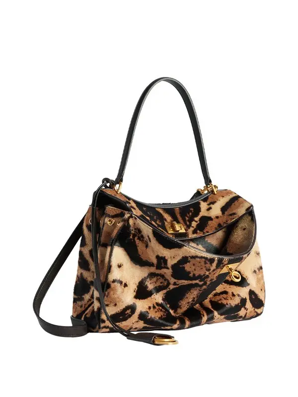 Balenciaga Borsa Rodeo Piccola In Pelle Effetto Cavallino Stampa Leopardo - Brown