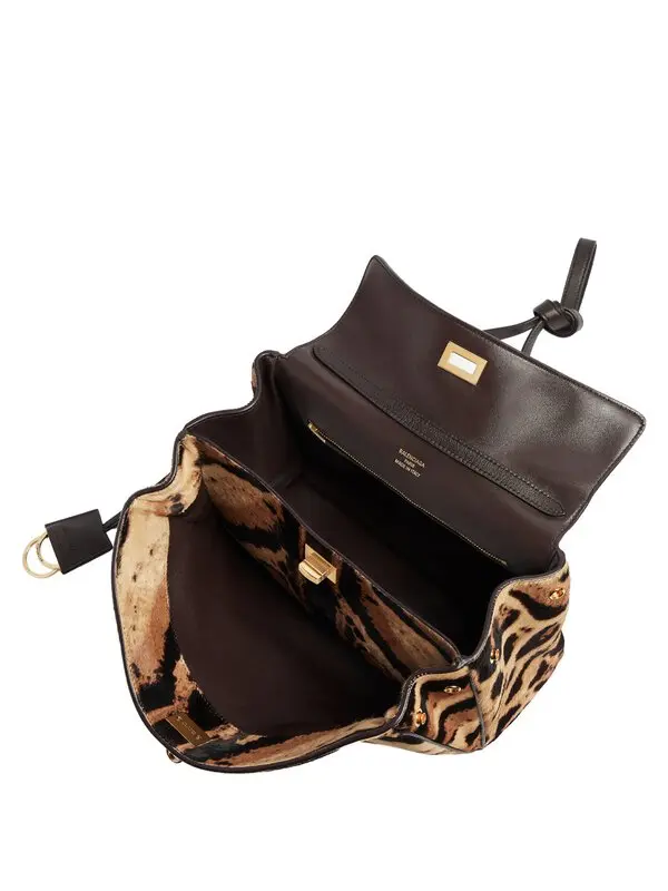 Balenciaga Borsa Rodeo Piccola In Pelle Effetto Cavallino Stampa Leopardo - Brown
