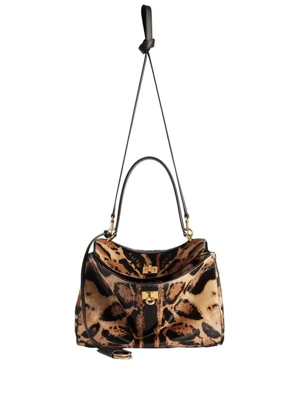 Balenciaga Borsa Rodeo Piccola In Pelle Effetto Cavallino Stampa Leopardo - Brown