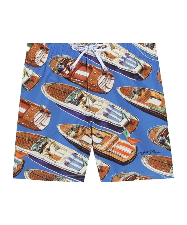 Dolce & Gabbana Stripes And Motorboat-print Medium Nylon Swim Shorts - Multicolour