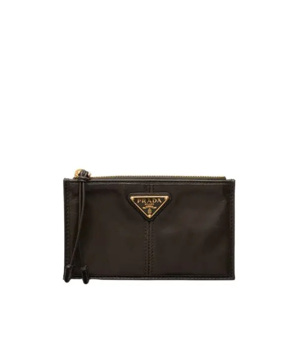 Prada Leather Card Holder With Zipper - Forest