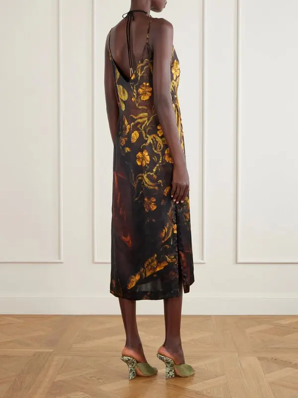 Dries Van Noten Floral-print Silk-satin Midi Dress