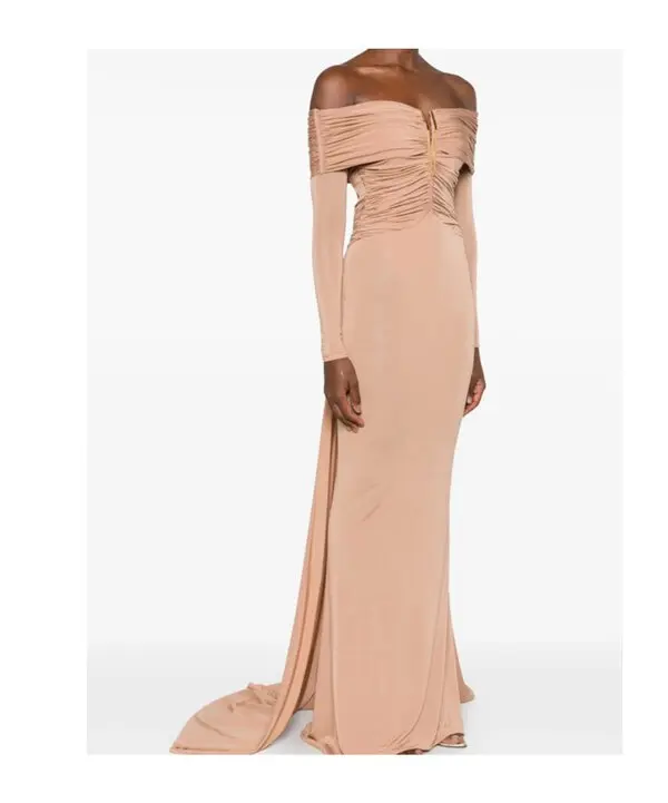 Elisabetta Franchi Ruched Off-shoulder Maxi Dress