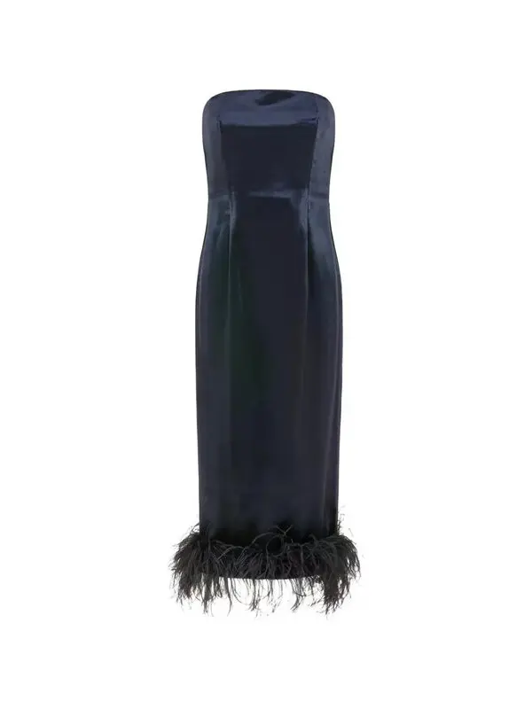 16Arlington Minelli Feather-trim Velvet Midi Dress - Blue