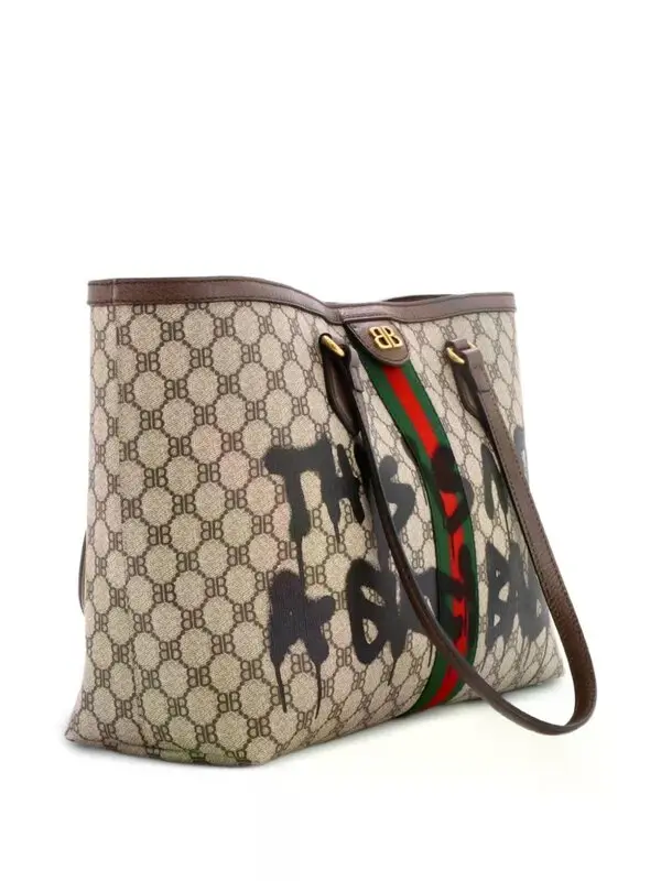 Balenciaga X Gucci The Hacker Project Graffiti Bb Coated Canvas Medium Tote Bag - Brown