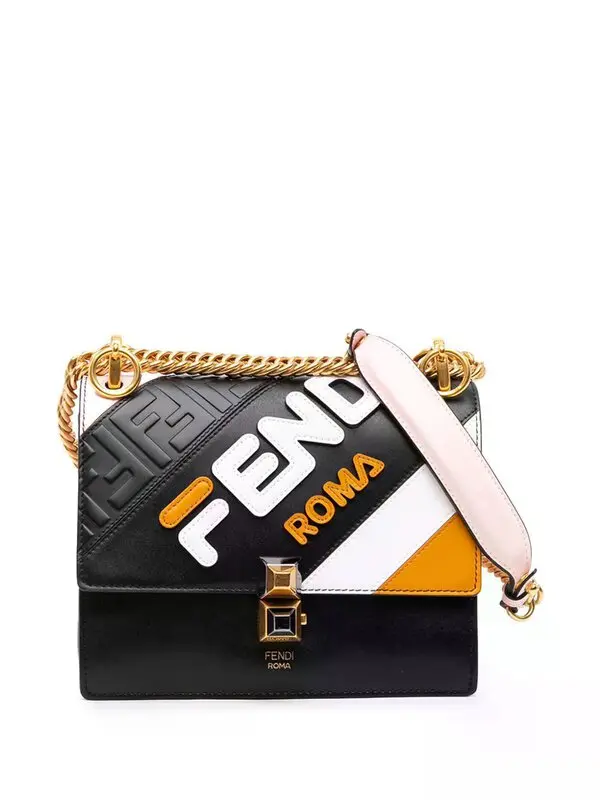 Fendi 2010-2026 Fila Mania Small Multicolor Zucca Embossed Leather Kan I Crossbody Bag - Black