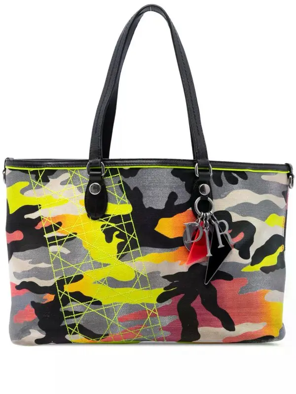 Dior 2011 Anselm Reyle Medium Canvas Camouflage Tote Bag - Yellow