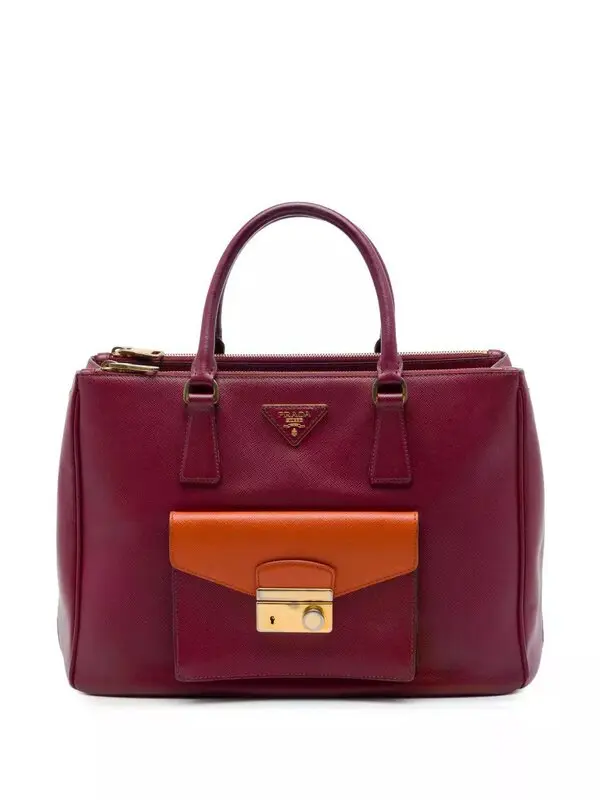 Prada 2010-2026 Bicolor Saffiano Lux Galleria Double Zip Front Pocket Satchel