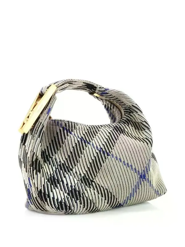 Burberry Peg Handle Bag Knit Check Fabric Mini Satchel - Blue