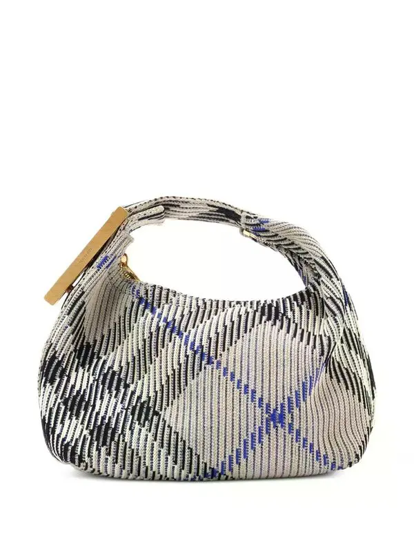 Burberry Peg Handle Bag Knit Check Fabric Mini Satchel - Blue