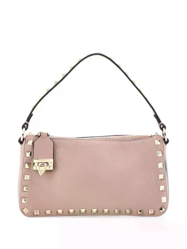 Valentino Garavani Rockstud Zip Pochette Leather Small Shoulder Bag - Neutrals