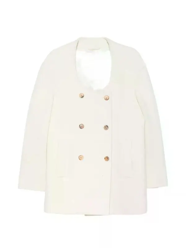 Malo Double-breasted Scoop-neck Coat - Neutrals
