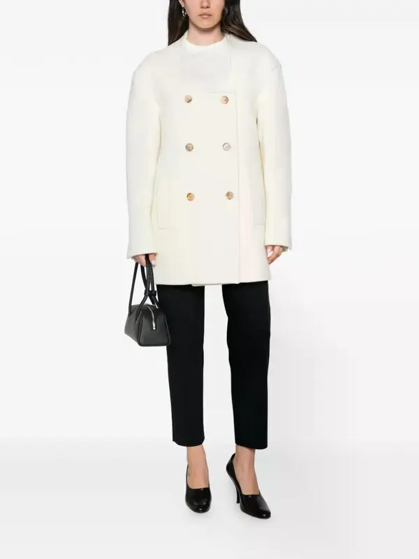 Malo Double-breasted Scoop-neck Coat - Neutrals