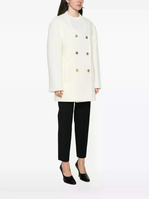 Malo Double-breasted Scoop-neck Coat - Neutrals