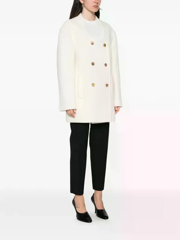Malo Double-breasted Scoop-neck Coat - Neutrals