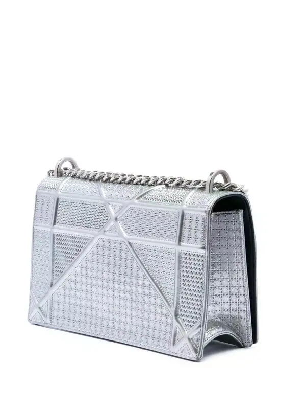 Dior 2015 Microcannage Patent Diorama Crossbody Bag - Silver