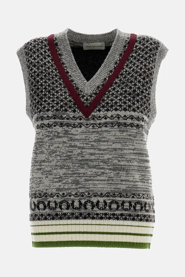Dries Van Noten V Neck Jacquard Knit Top - Multicolor