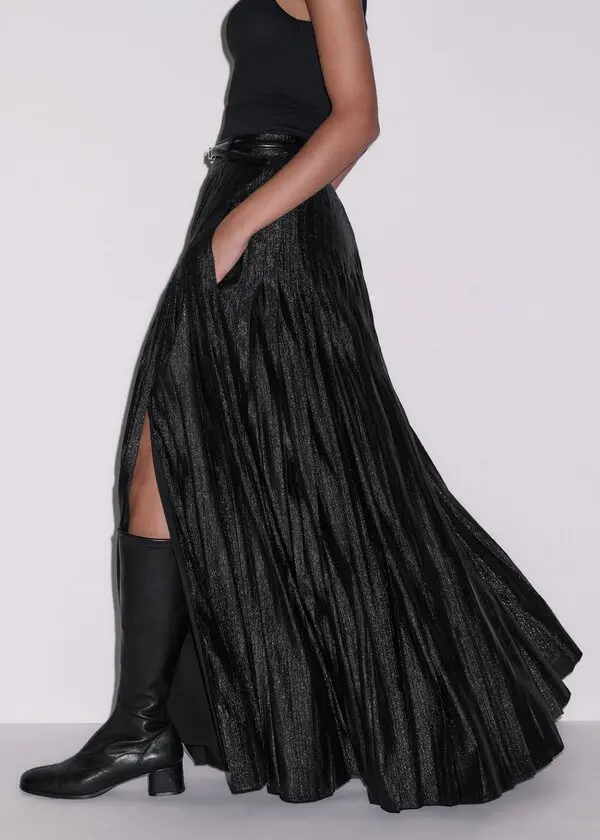 ME+EM Metallic Dramatic Pleated Full Length Skirt