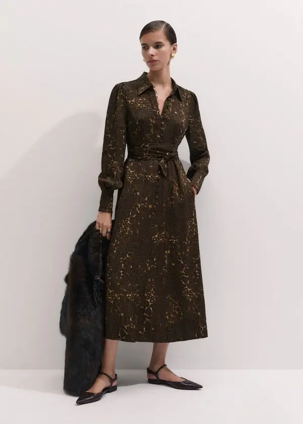 ME+EM Leopard Print Midi Dress + Tie