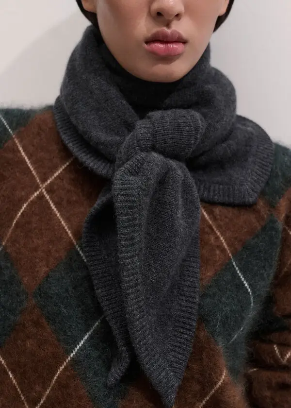 ME+EM Cashmere Triangle Knit Scarf Charcoal Melange