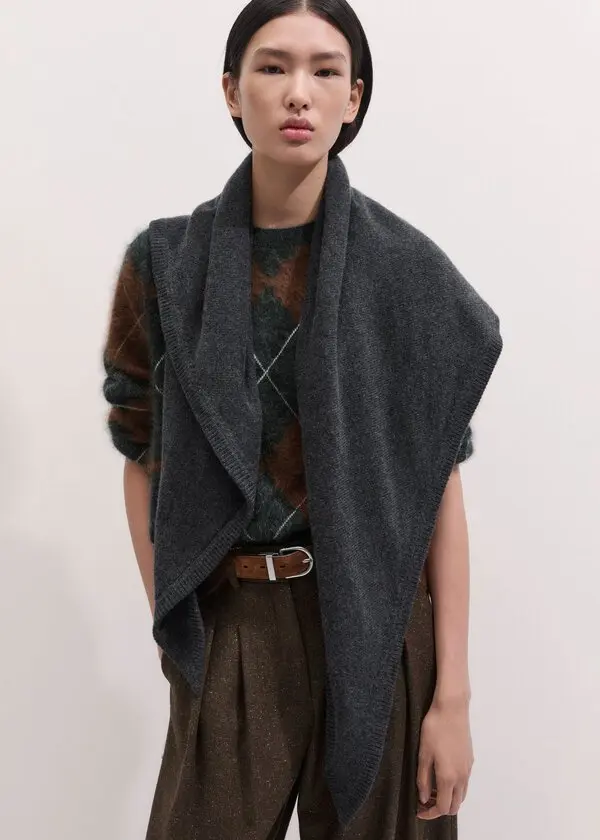 ME+EM Cashmere Triangle Knit Scarf Charcoal Melange