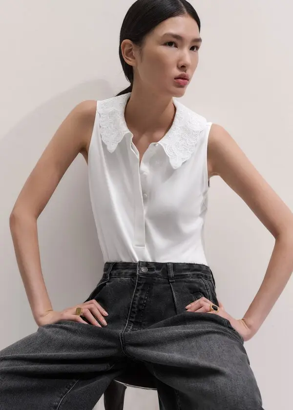 ME+EM Sleeveless Lace Collar Layering Top - Soft White