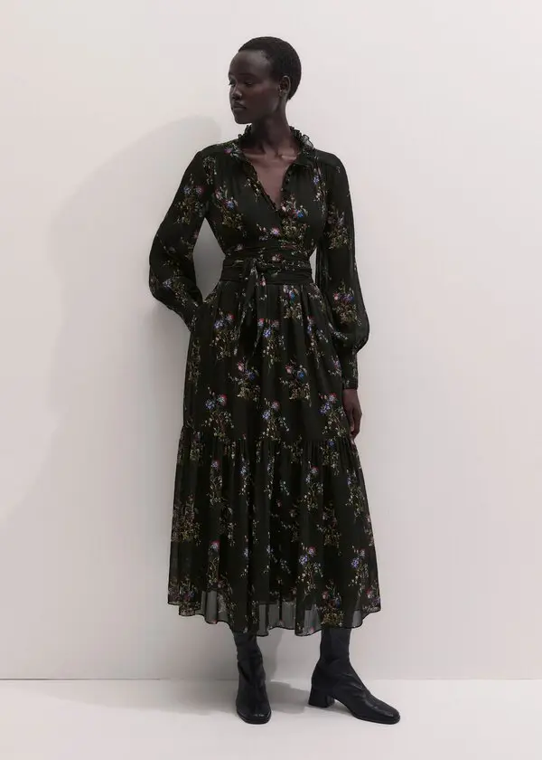 ME+EM Wild Winter Floral Print Maxi Dress With Cami + Belt