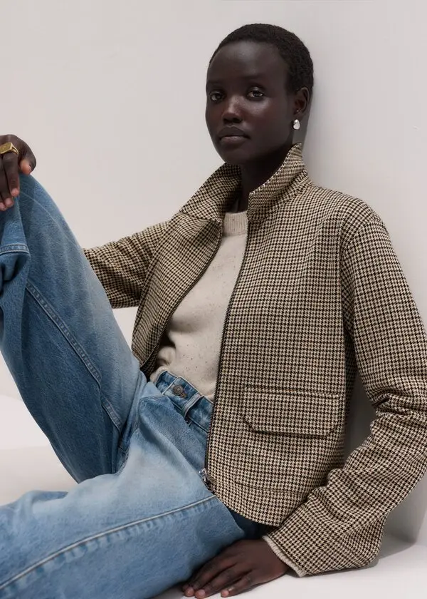 ME+EM Relaxed Zip Front Houndstooth Jacket