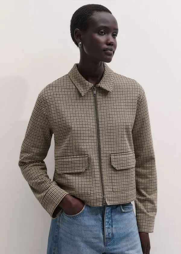 ME+EM Relaxed Zip Front Houndstooth Jacket
