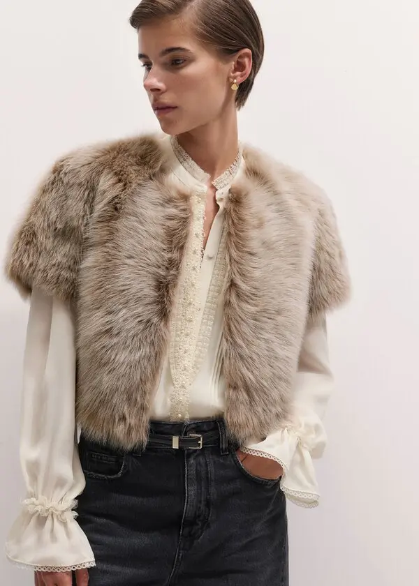 ME+EM Crop Shearling Jacket Brown