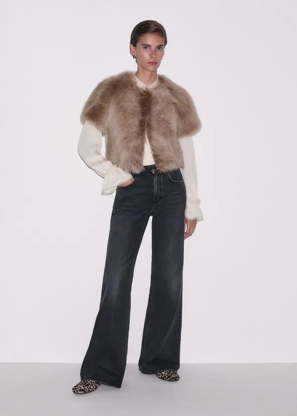 ME+EM Crop Shearling Jacket Brown