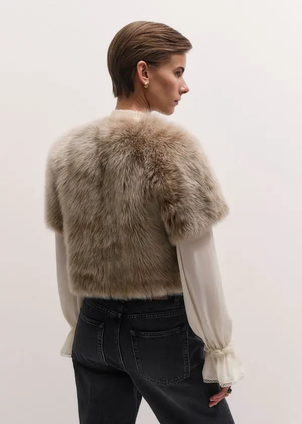 ME+EM Crop Shearling Jacket Brown