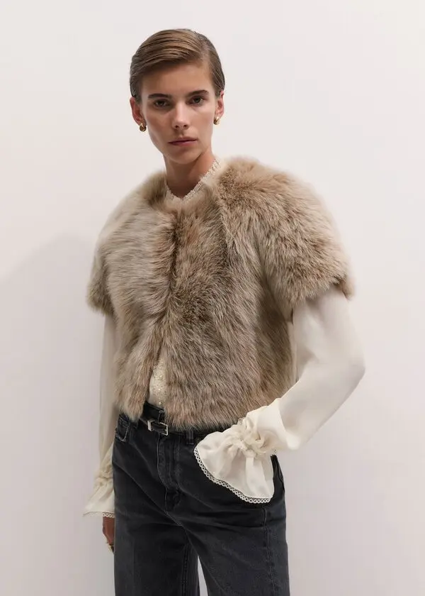 ME+EM Crop Shearling Jacket Brown