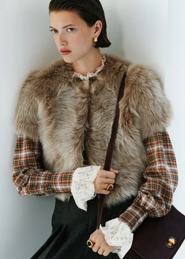 ME+EM Crop Shearling Jacket Brown - Caramel