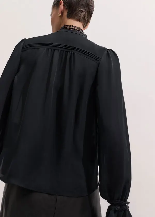 ME+EM Silk Pleated Lace Trim Blouse + Cami