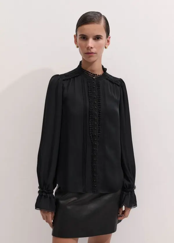 ME+EM Silk Pleated Lace Trim Blouse + Cami