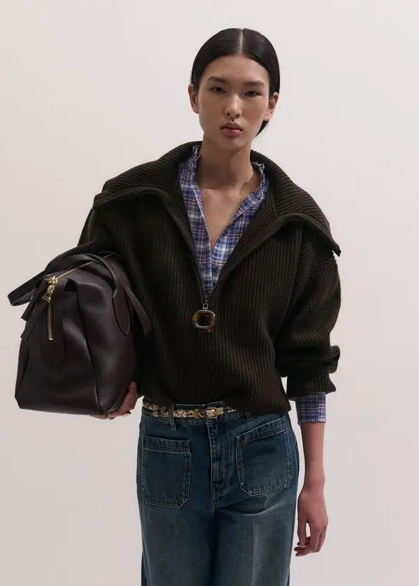 ME+EM Sculptural Zip Sweater - Dark Chocolate