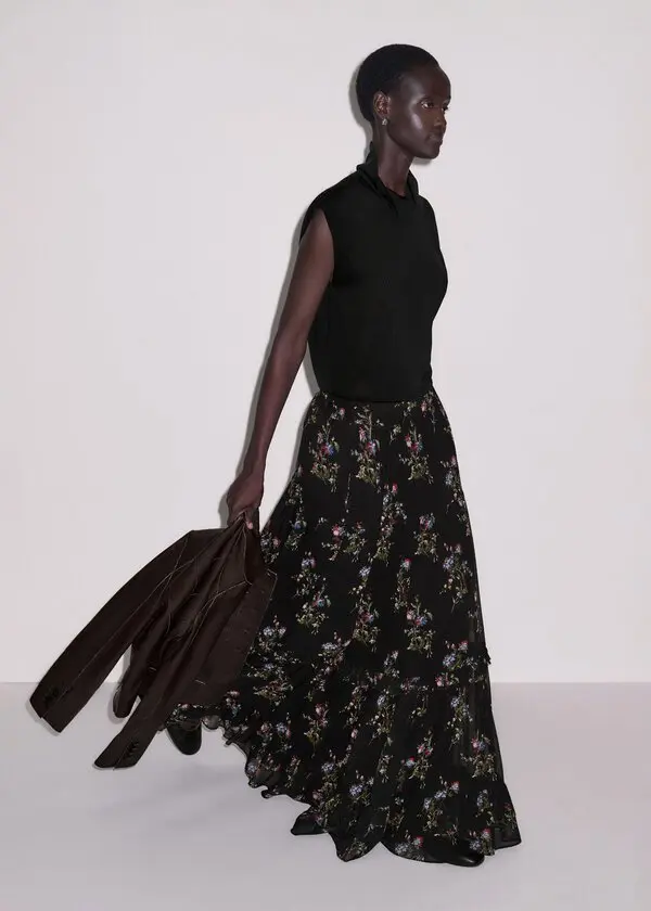 ME+EM Wild Winter Floral Print Full Length Skirt